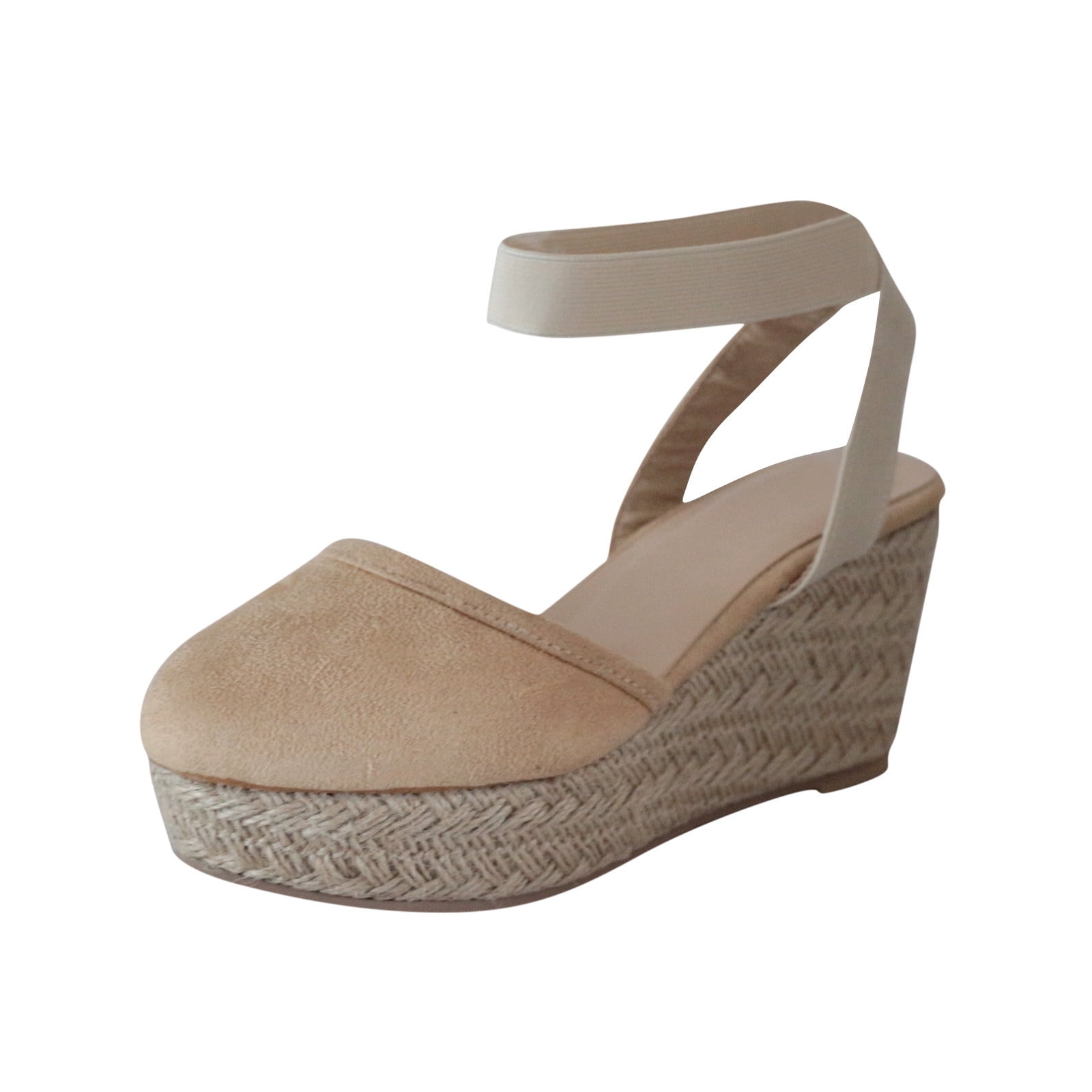 Womens Wedge Sandals Suede Casual Elastic Band Platform Straw Woven ...