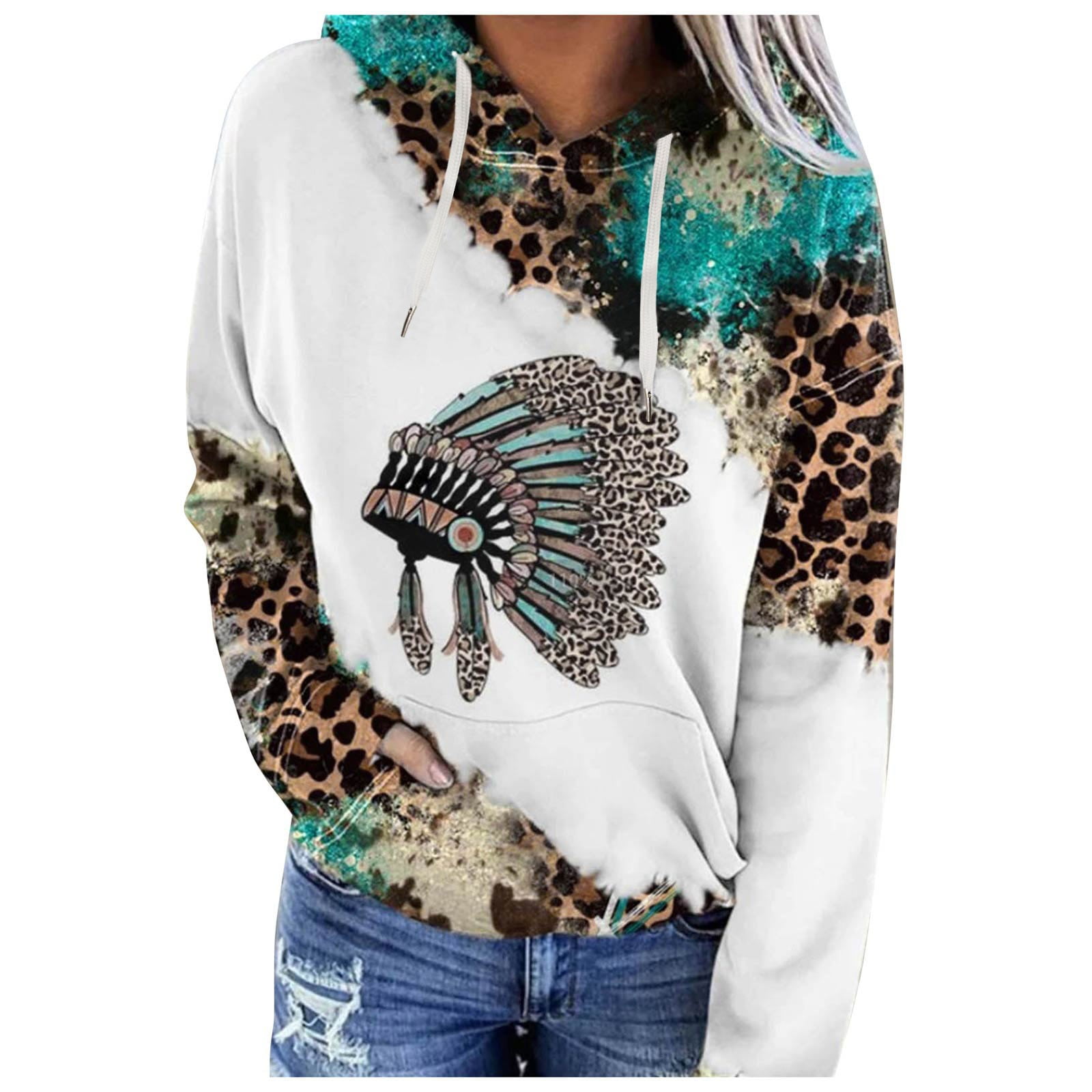 Womens Western Aztec Ethnic Style Hoodies Geometric Print Long Sleeve