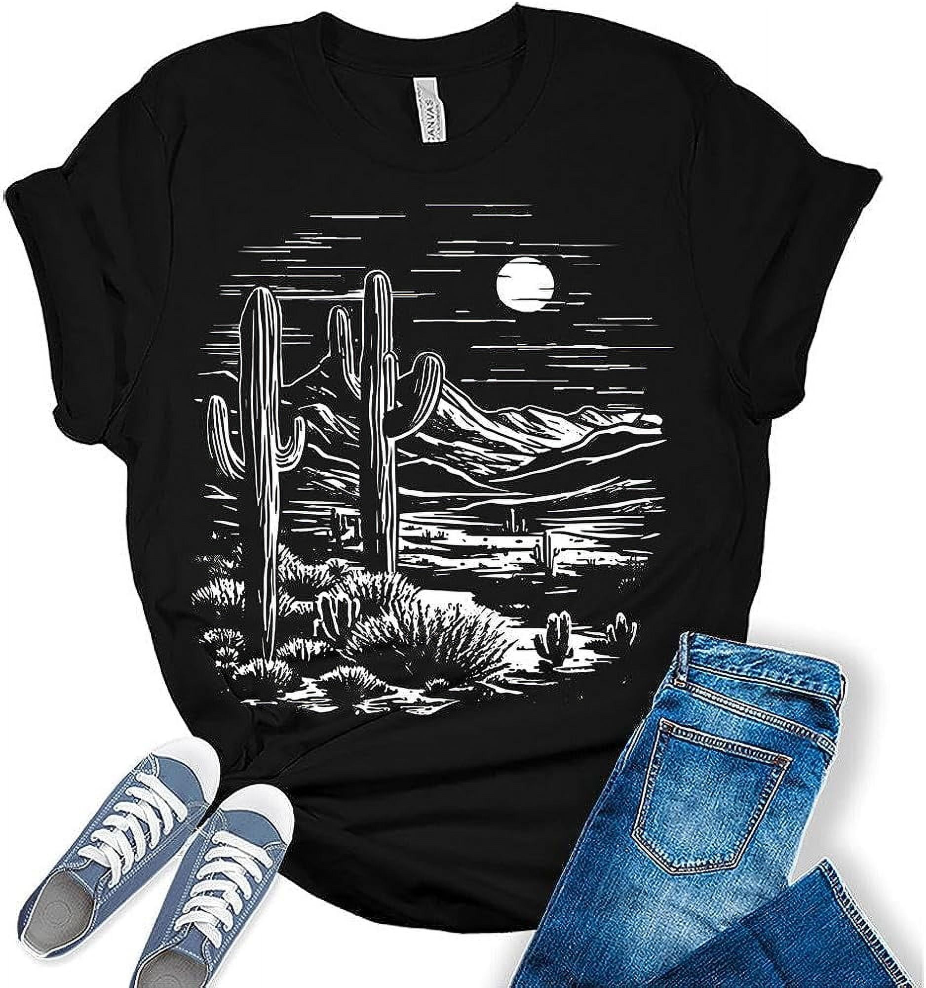Womens Western Shirts Casual Desert Cactus Tshirts Cute Country Short Sleeve Graphic Tees Plus ...