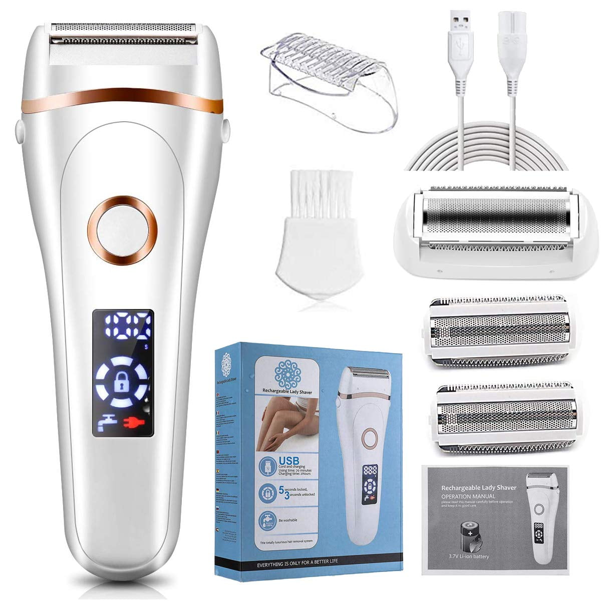 Womens Wet Dry Rechargeable Back Shaver Razor, Electric 3 In 1 ...