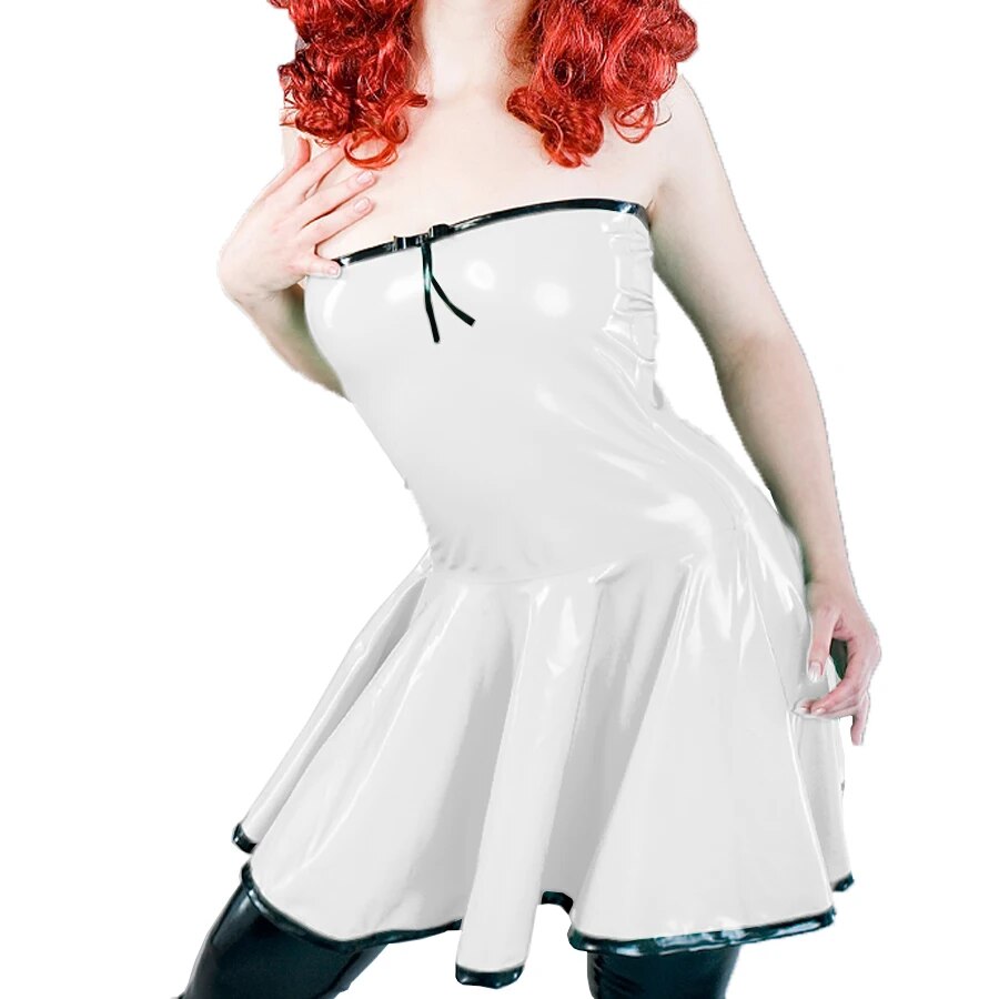 Womens Wetlook Strapless Fit and Flared Mini Party Dress Sexy Backless ...