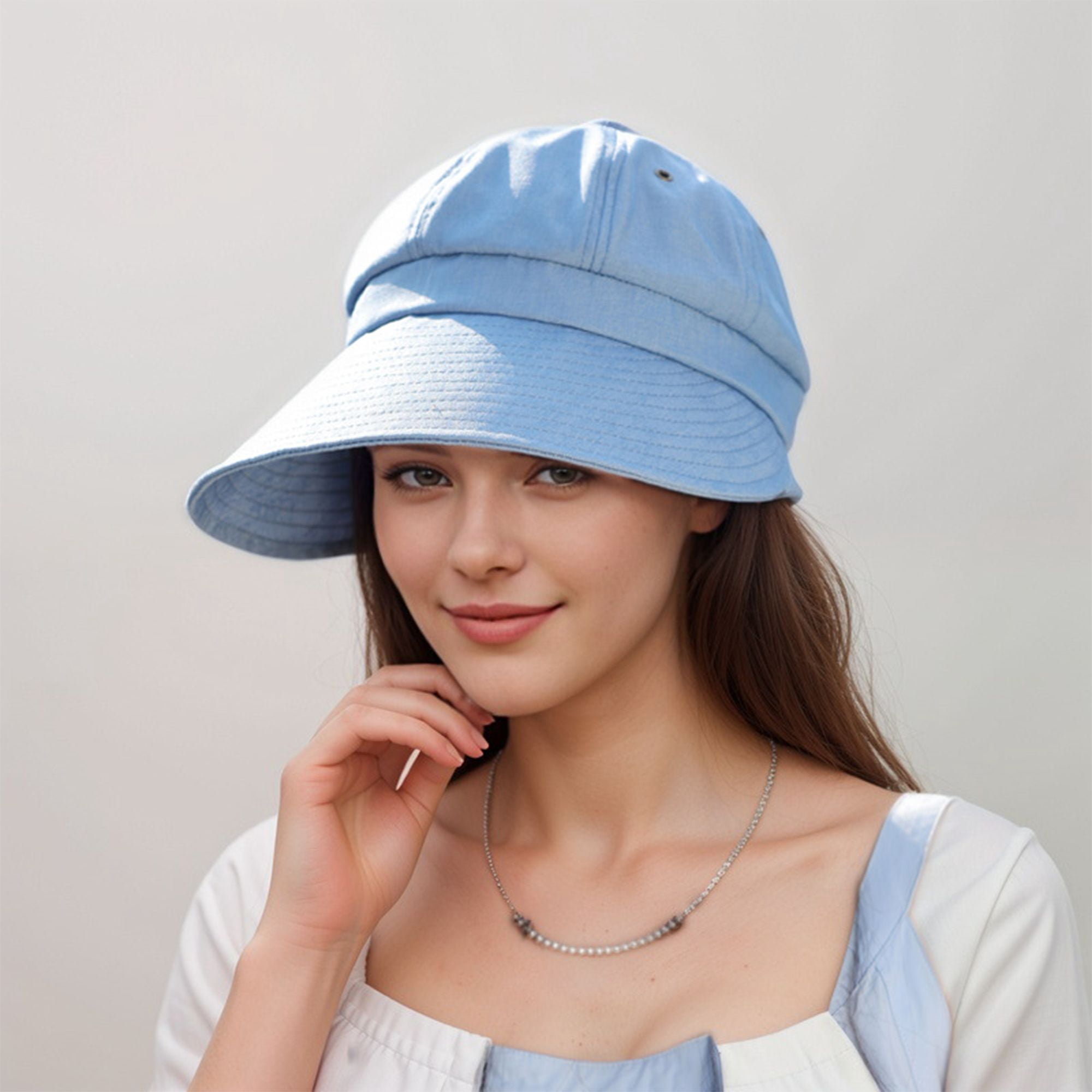 Womens Wide Brim Baseball Cap Bundle with UV Protection Ponytail Hole ...