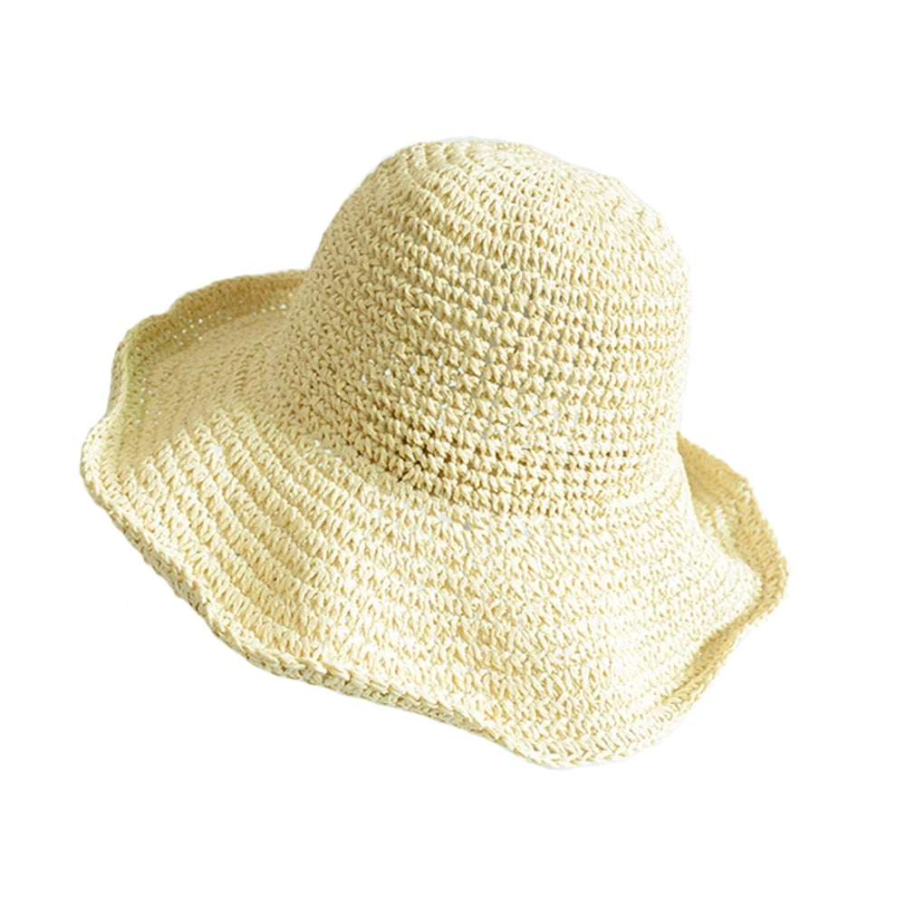 Womens Wide Brim Straw Hat Big Floppy Foldable Roll up Cap Beach Sun ...