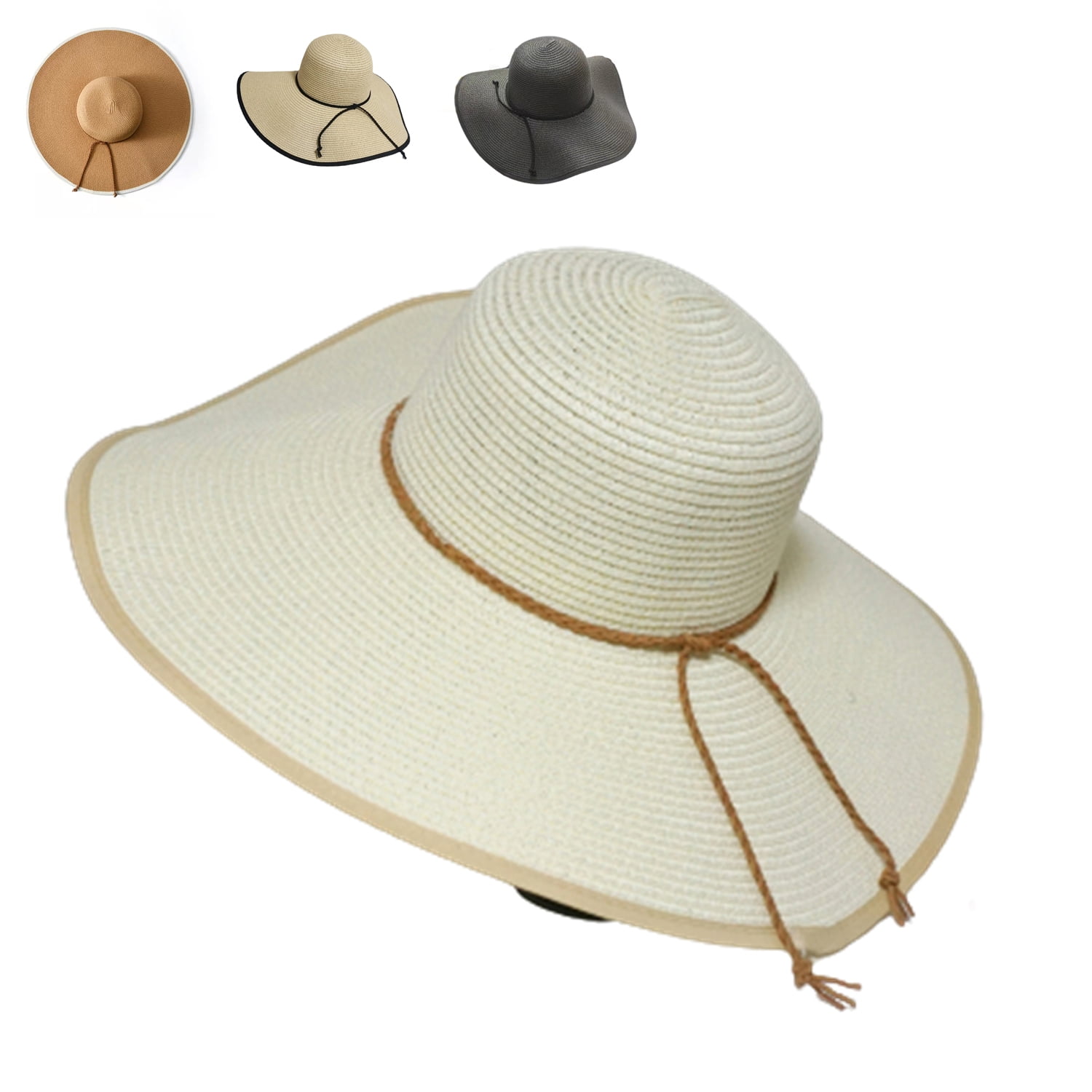 Womens Wide Brim Straw Hat Big Floppy Foldable Roll Up Cap Beach Sun