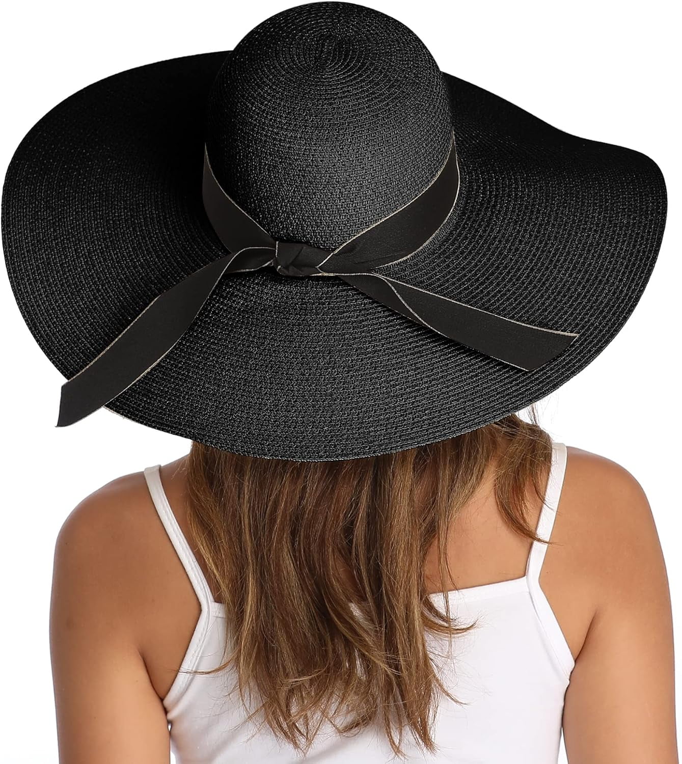 Womens Wide Brim Straw Hat Big Floppy Foldable Roll Up Cap Beach Sun