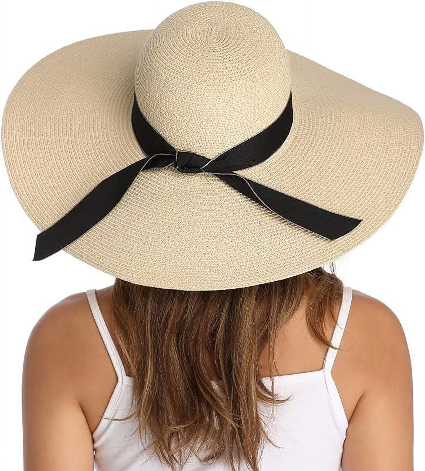 Womens Wide Brim Straw Hat Big Floppy Foldable Roll Up Cap Beach Sun
