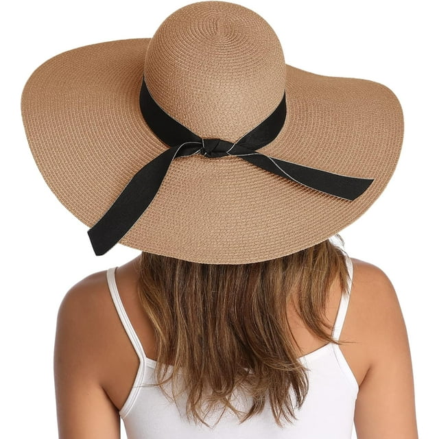 Womens Wide Brim Straw Hat Big Floppy Foldable Roll Up Cap Beach Sun