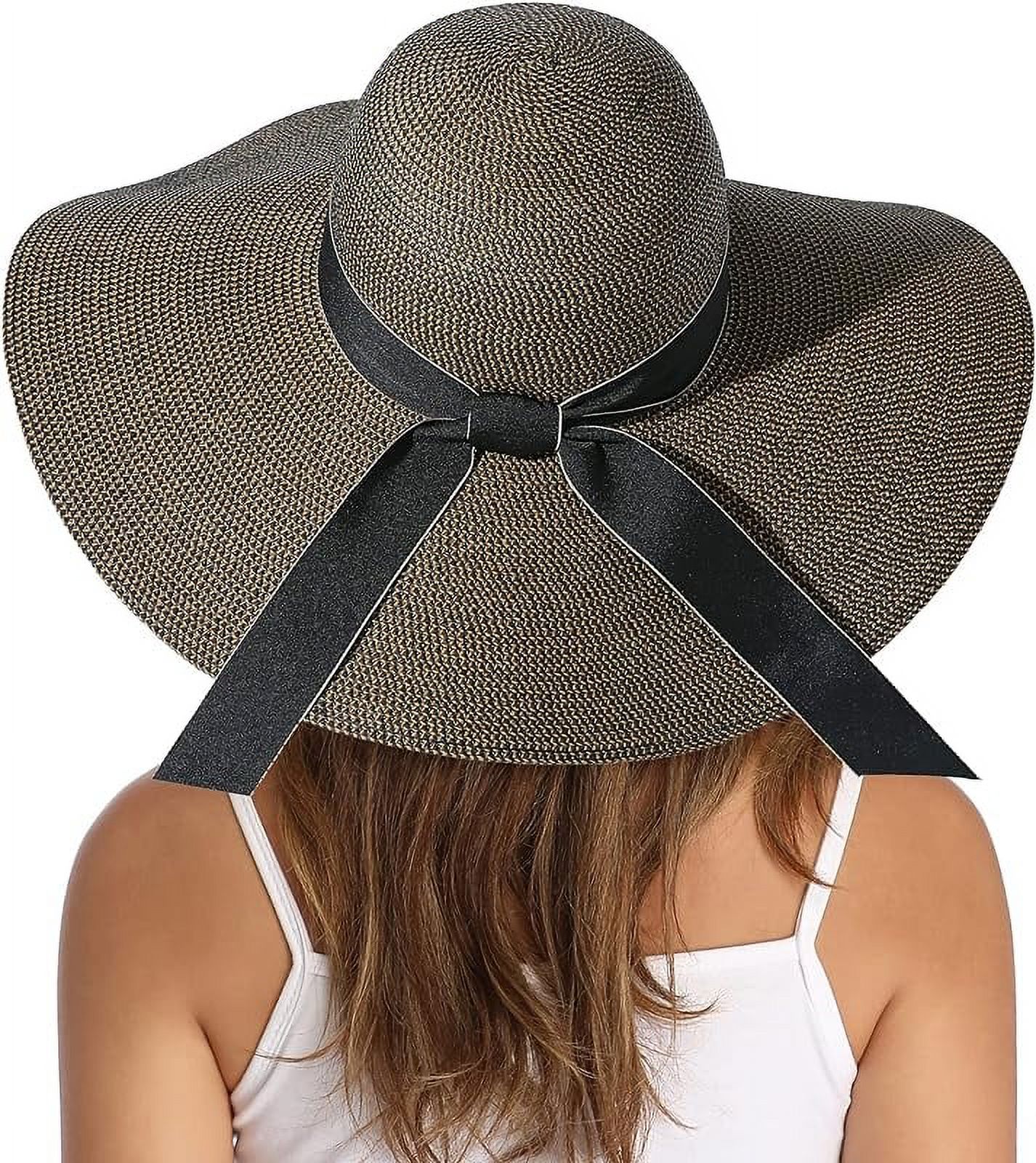 Womens Wide Brim Straw Hat Big Floppy Foldable Roll Up Cap Beach Sun