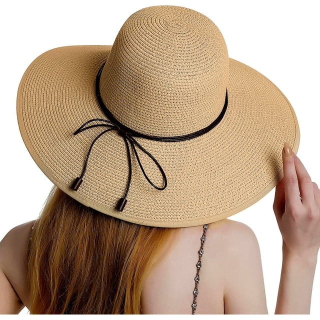 Womens Wide Brim Straw Hat Floppy Foldable Roll Up Cap Beach Sun Hat