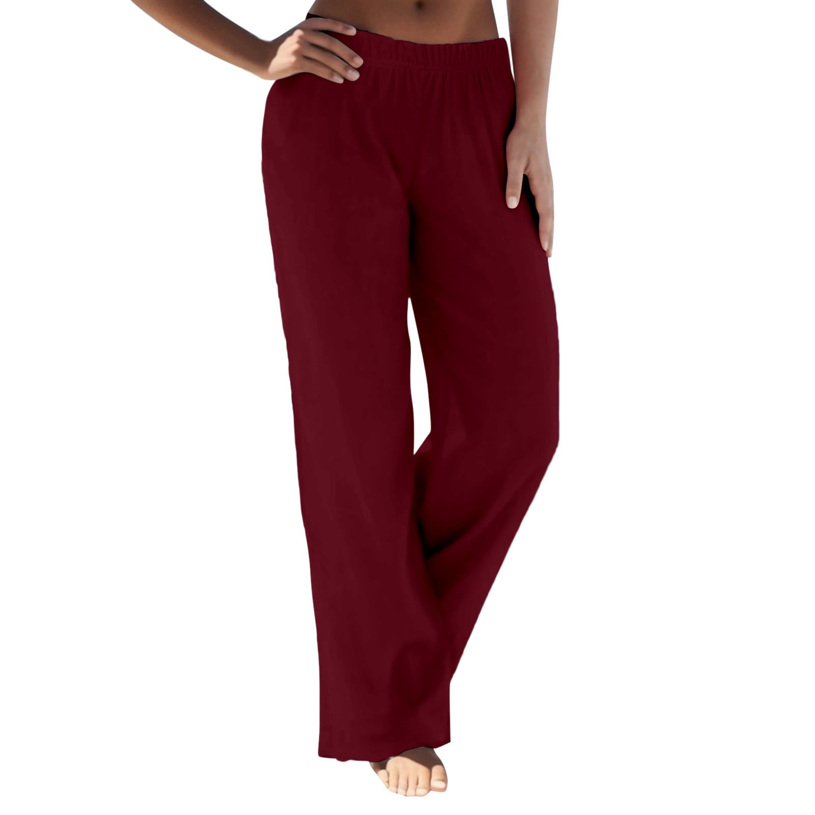 Womens Wide Leg Pants Ladies Daily Home Outdoor Elastic Waist Side ...