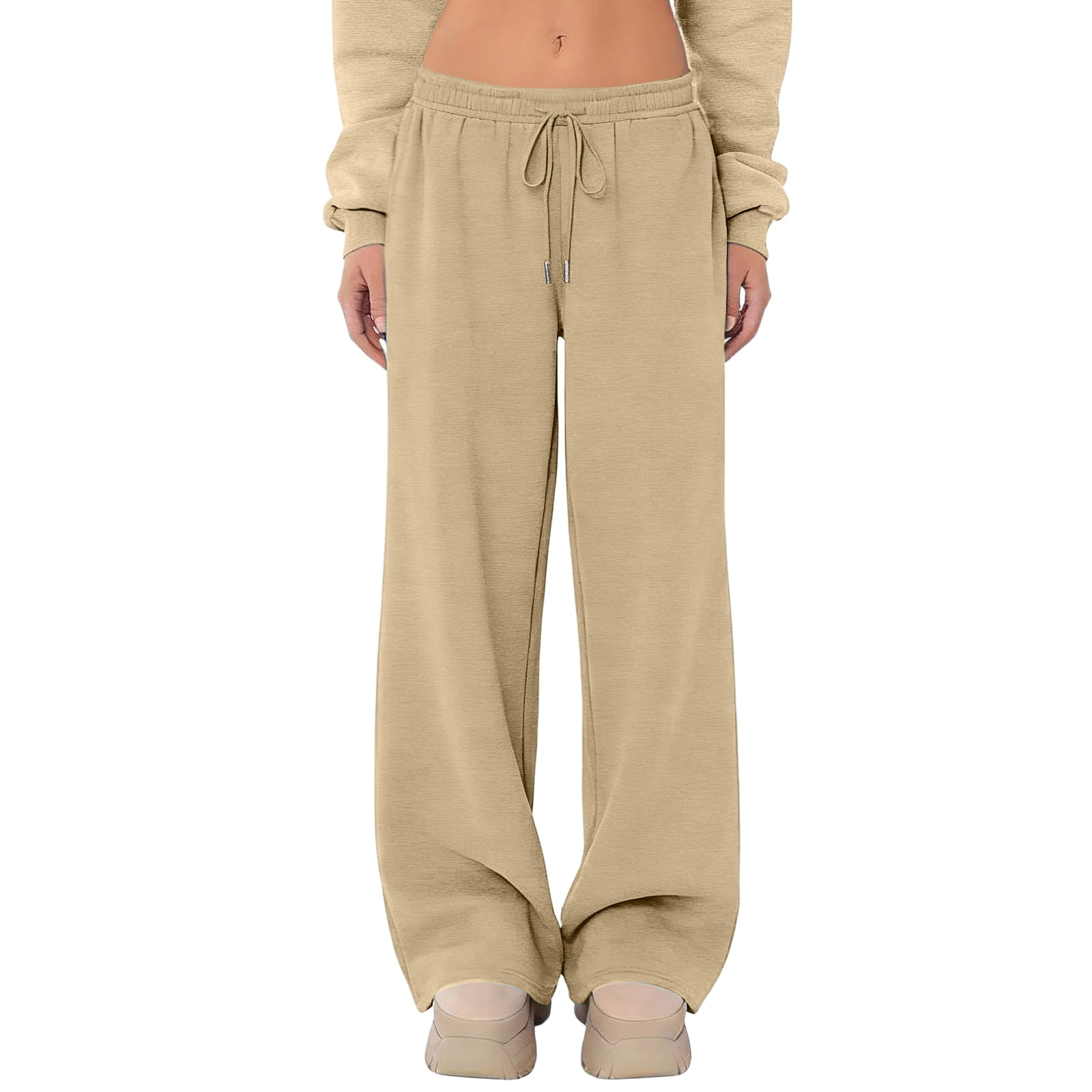 Womens Wide Leg Sweatpants Fleece Lined Sweat Pants Spring Winter ...