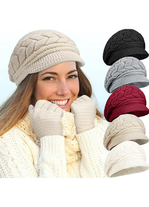 Brown Visors Womens Winter Beanie Hat Warm Knitted Wool Hats Cap with ...