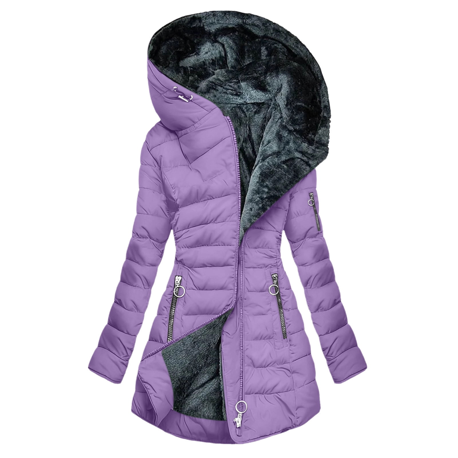 Womens Winter Coats Fur Lined Hood Quilted Lightweight Jackets Lined ...