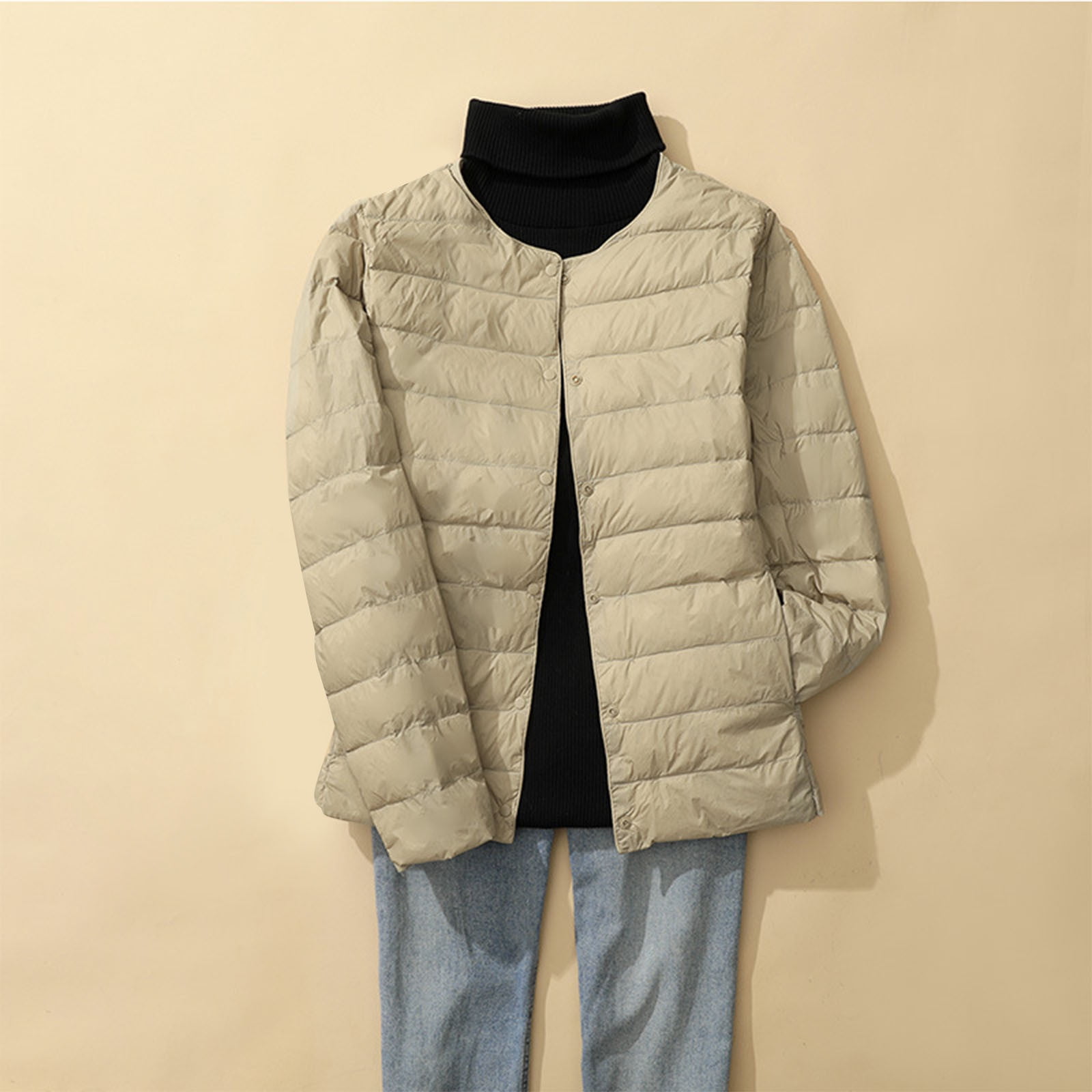 Womens Winter Coats Ozmmyan Women's Puffer Jacket Long Sleeve Buttons ...