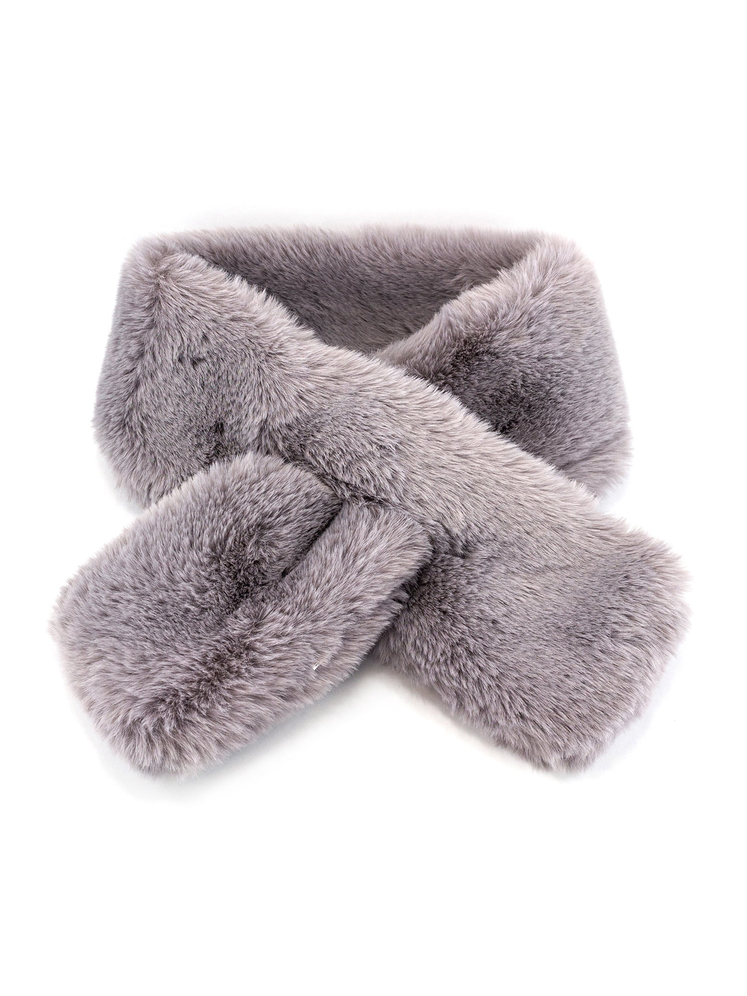 Womens Winter Fake Faux Fur Loophole Scarf Rectangle Furry Wrap Warm ...