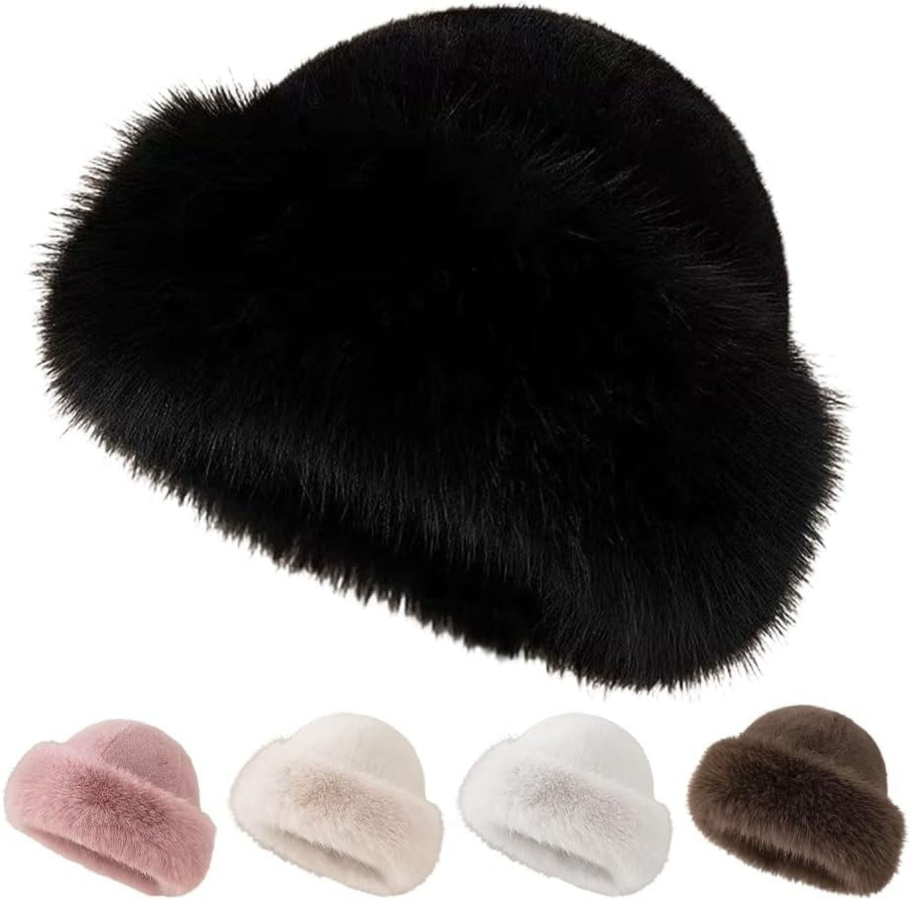 Womens Winter Faux Fur Bucket Hat, 2025 New Warm Plush Fluffy Furry ...