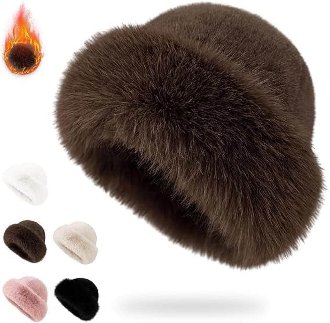 Womens Winter Faux Fur Bucket Hat, 2025 New Warm Plush Fluffy Furry ...