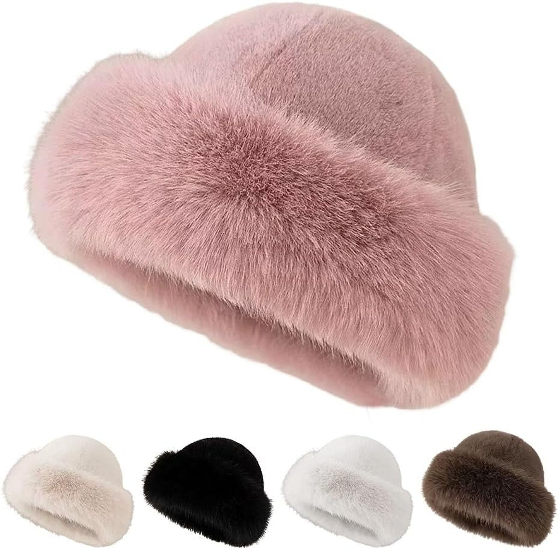 Womens Winter Faux Fur Bucket Hat, 2026 New Warm Plush Fluffy Furry ...