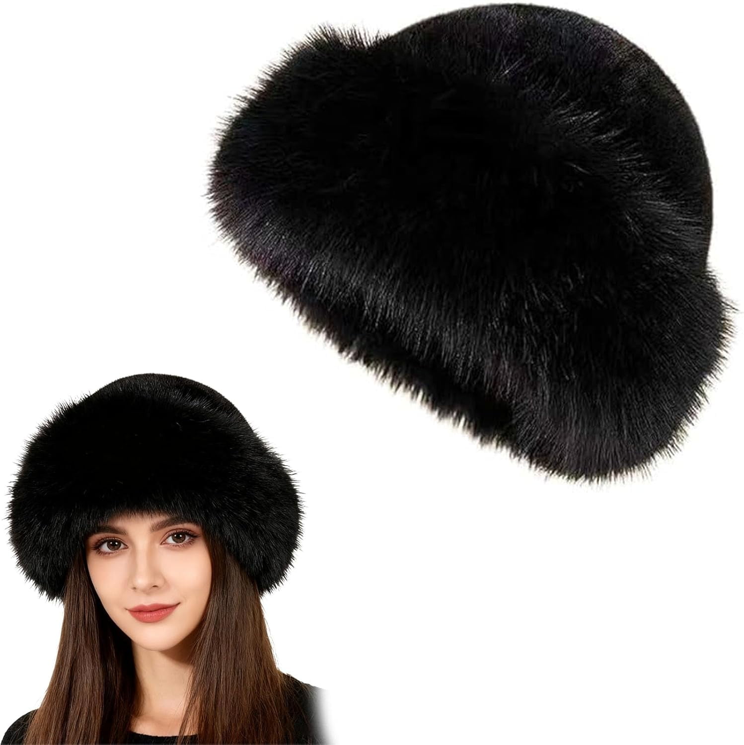 Womens Winter Faux Fur Bucket Hat, Fluffy Furry Warm Hat, Cute Fuzzy ...
