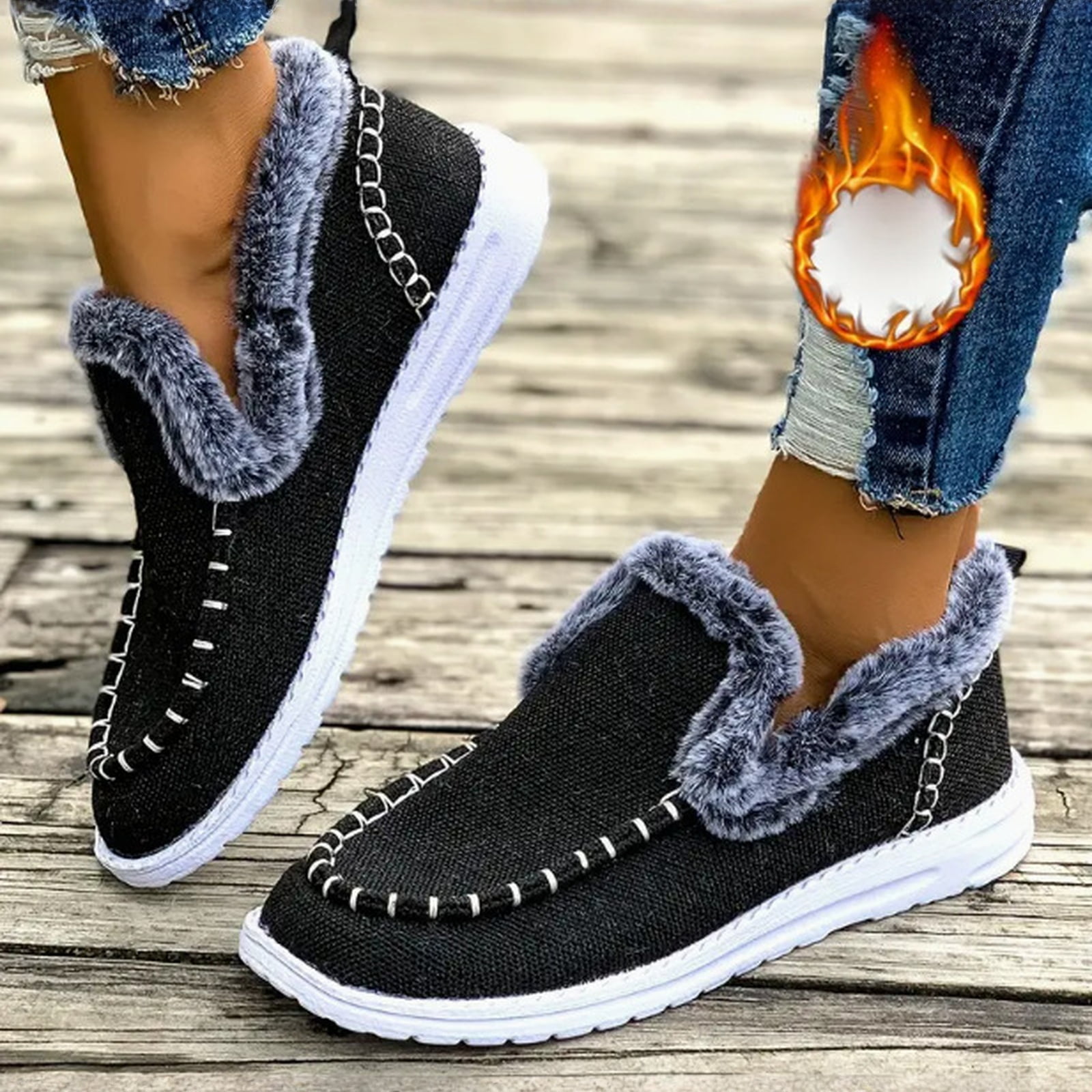 Womens Winter Flat Fluffy Snow Ankle Boots,Warm Faux Fur Lining Anti ...