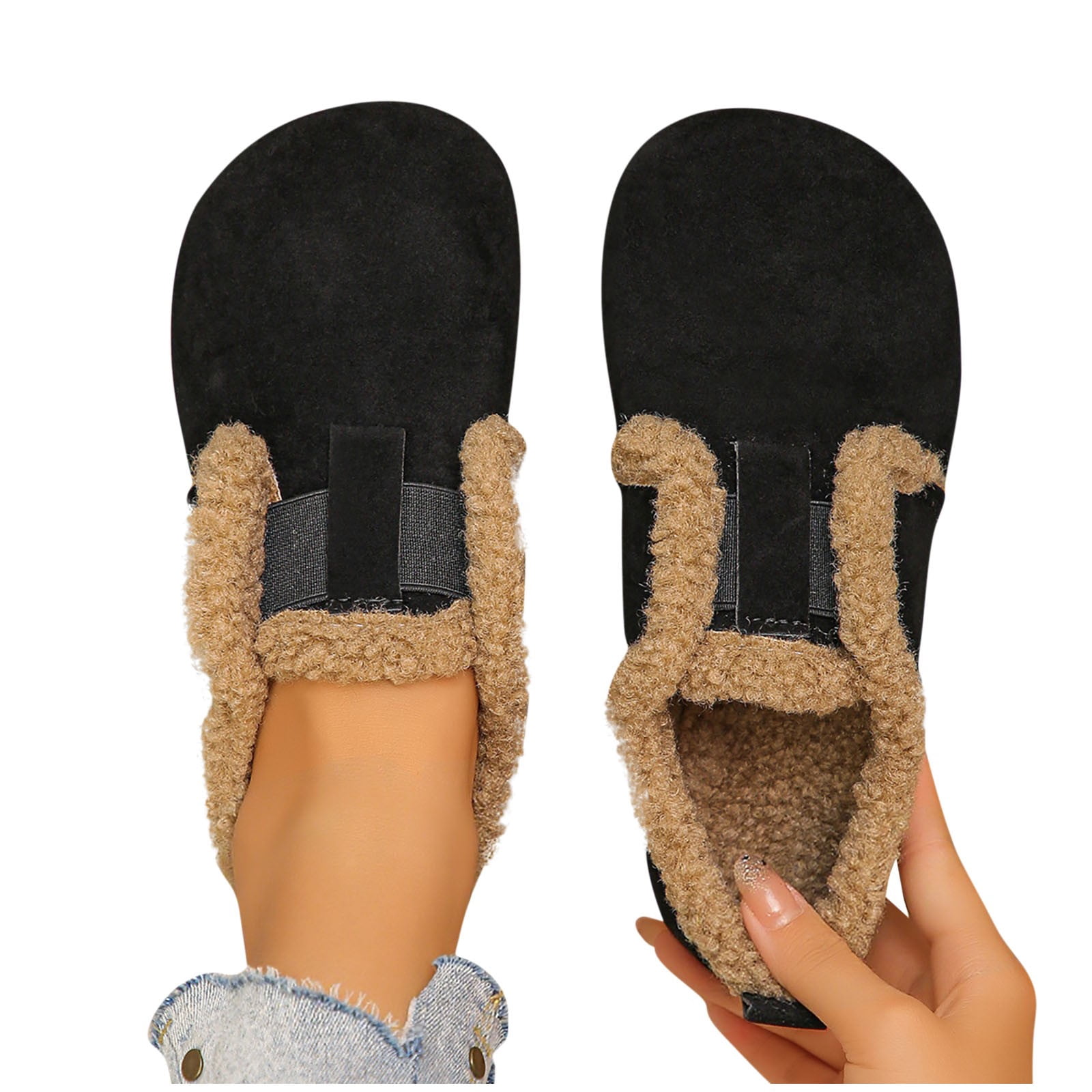 Womens Winter Flat Fluffy Snow Boots, Soft Curly Full Slippers, Comfort ...