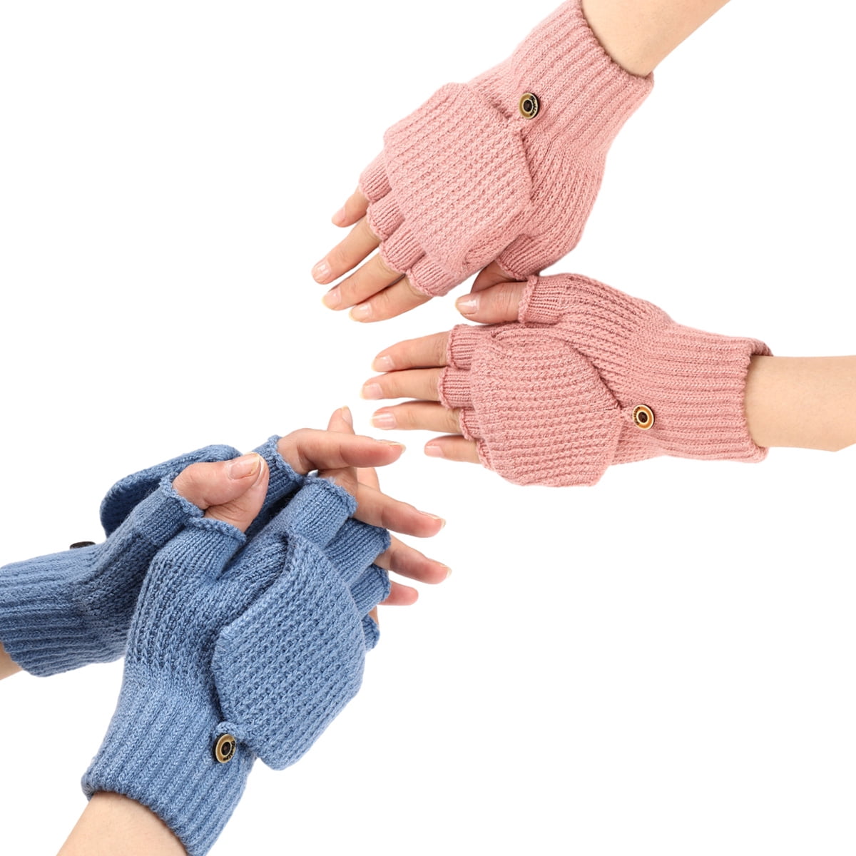 Heldig Womens Winter Gloves, 2 Pack Knitted Fingerless Mittens, Warm ...