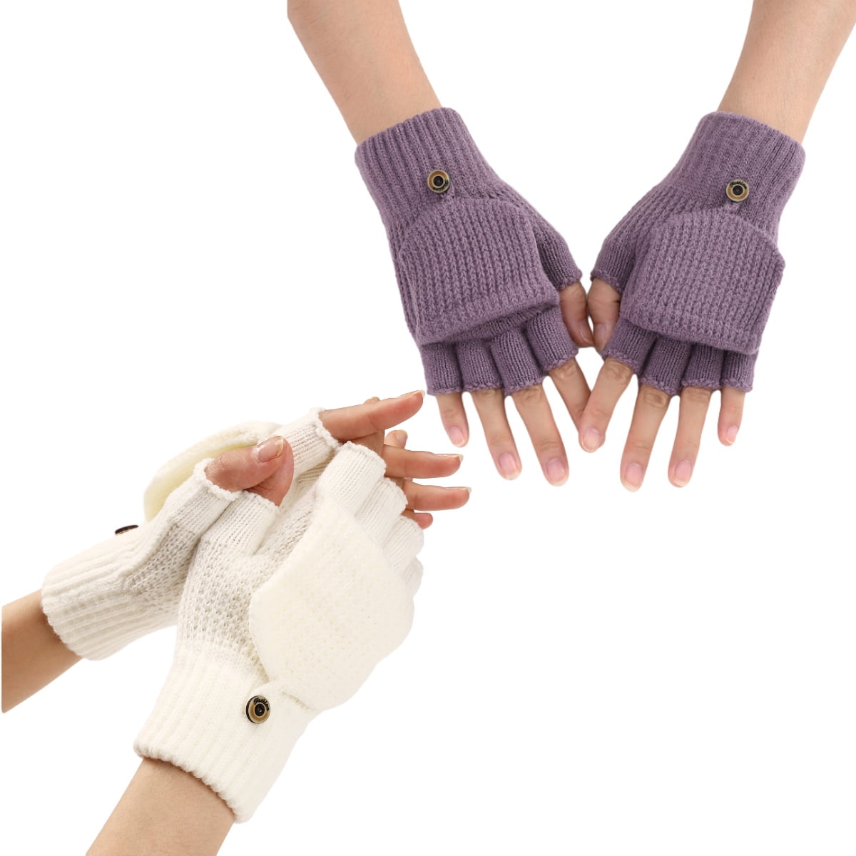 Womens Winter Gloves, 2 Pack Warm Knitted Convertible Fingerless Gloves ...