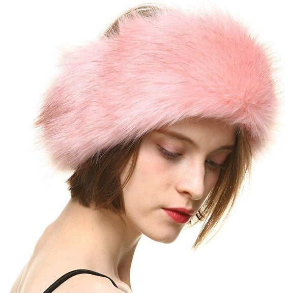 Black Fur Headband with Wrist Cuffs Set Womens Winter Fuzzy Headbands ...