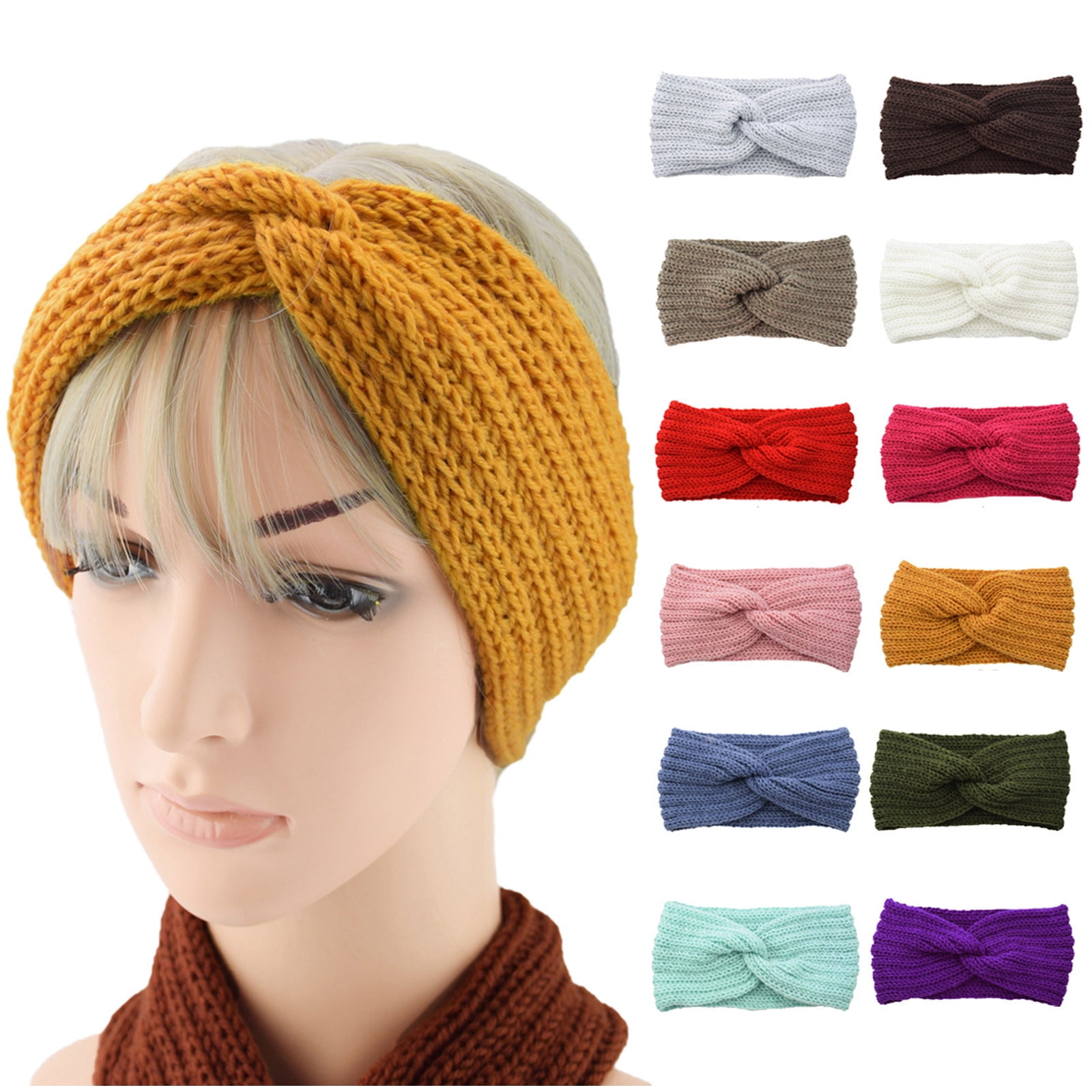 Womens Winter Headbands Fuzzy Fleece Lined Ear Warmer Cable Knit Thick ...