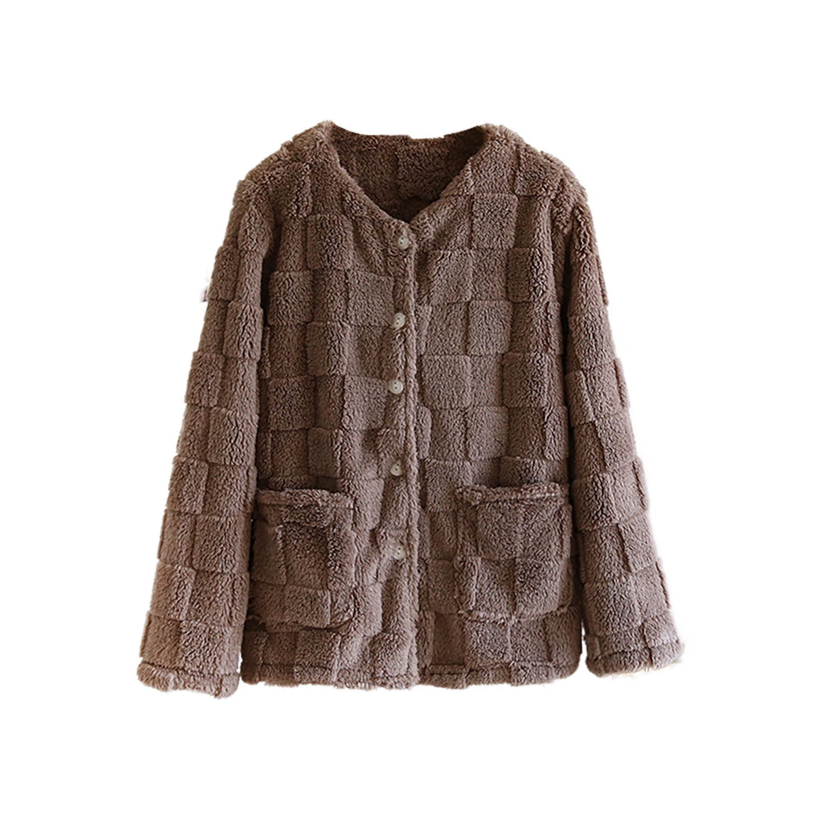 Womens Winter Pajama Tops Sherpa Fleece Button Down Cardigan Nightgown ...
