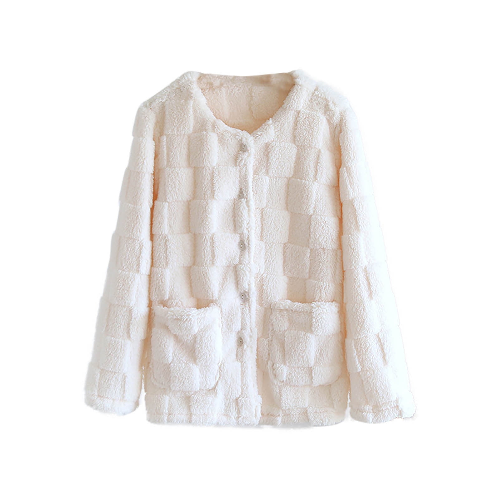 Womens Winter Pajama Tops Sherpa Fleece Button Down Cardigan Nightgown ...