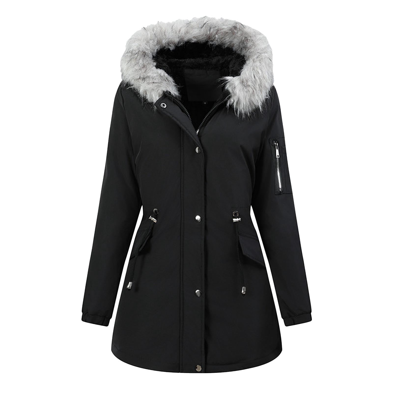 Womens Winter Parka Coat Warm Fleece Lined Hooded Parka Jacket with Fur ...