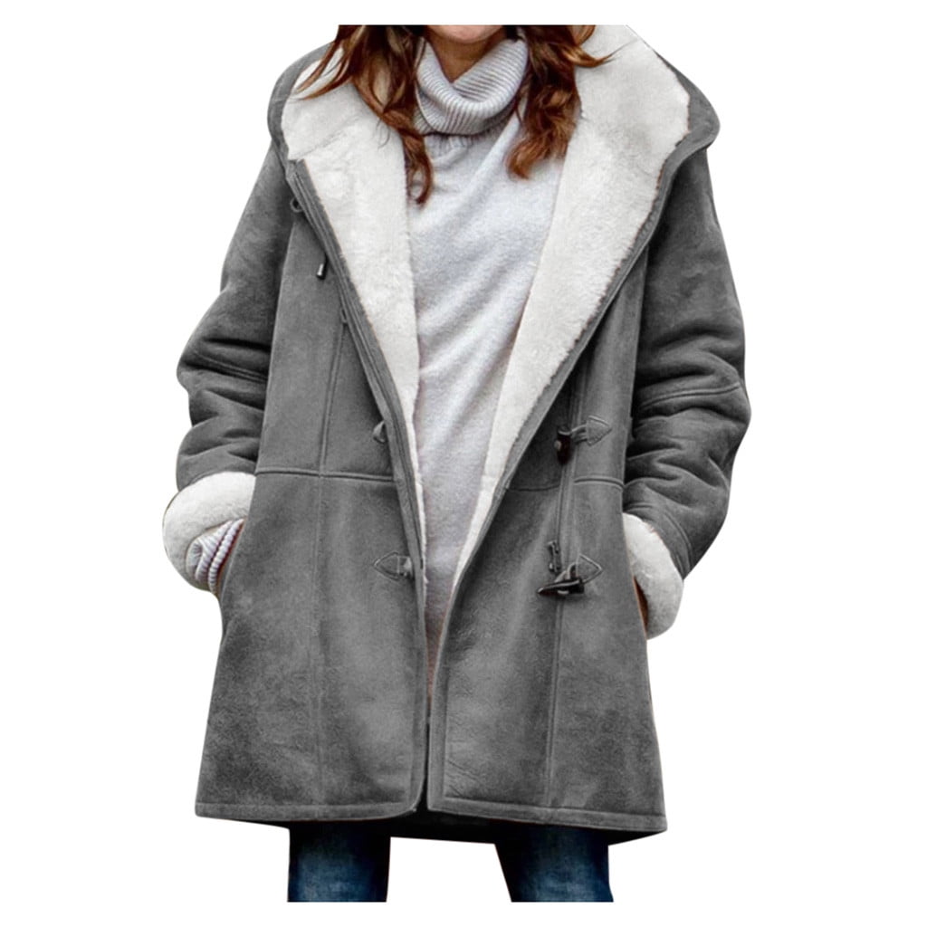 Patlollav Plus Size Women's Winter Overcoat with Pockets, Velvet Lined ...