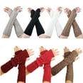 Women's Winter Warm Long Fingerless Gloves, Thumb Hole Mittens, Knitted ...