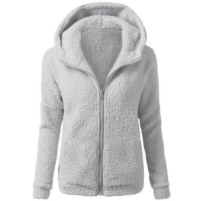 Womens Winter Zip Up Long Sleeve Hoodie Cardigans Fuzzy Fleece Open Front Zipper Hooded Jacket ...