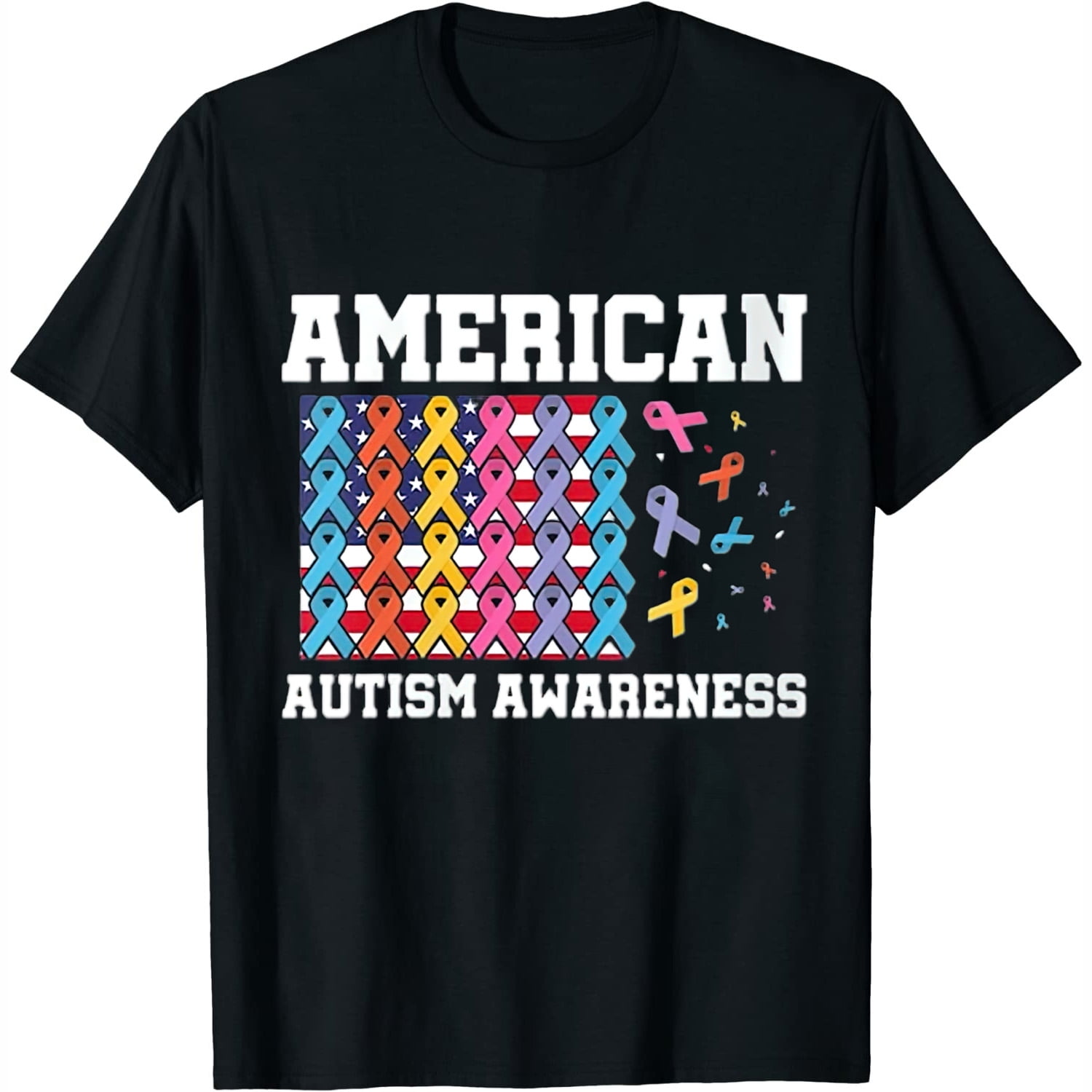 Womens Womens American Autism Awareness. Ribbon Puzzle Usa Flag Crew ...