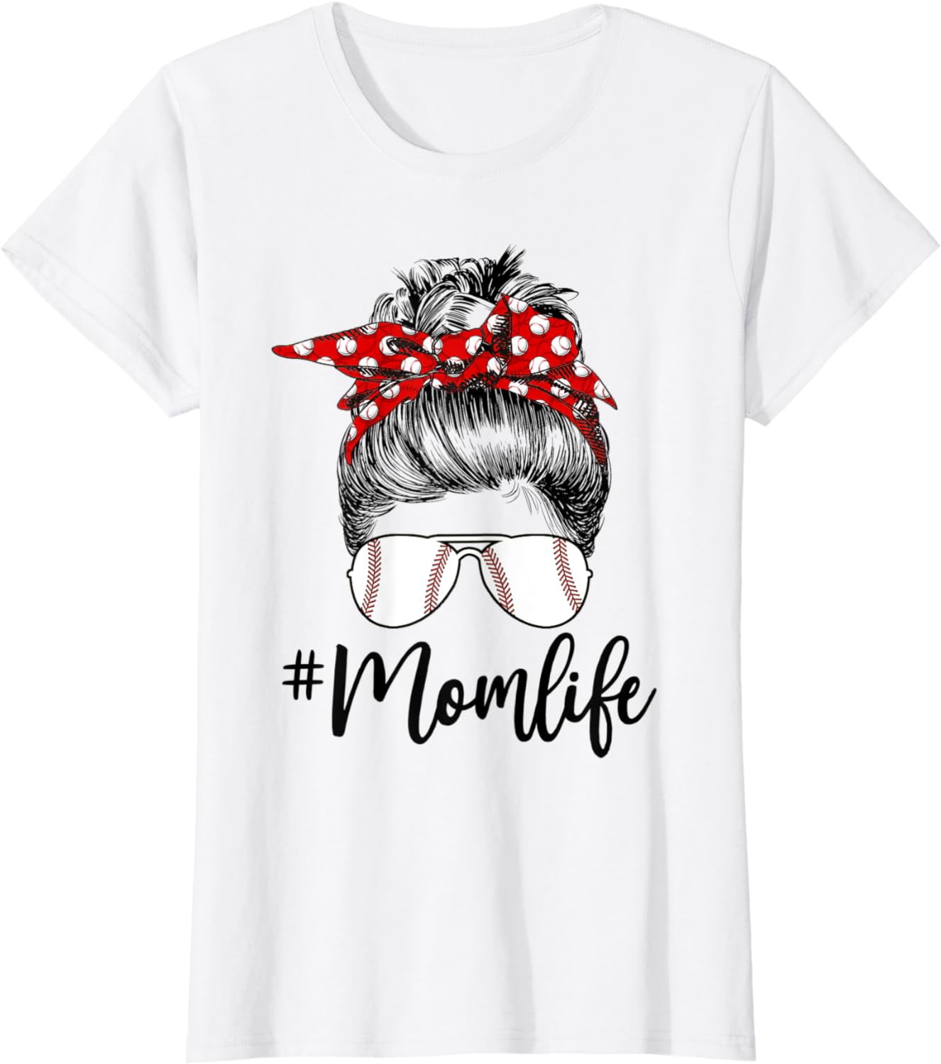 Womens Womens Mom Life Softball Baseball Mothers Day Messy Bun T-Shirt ...