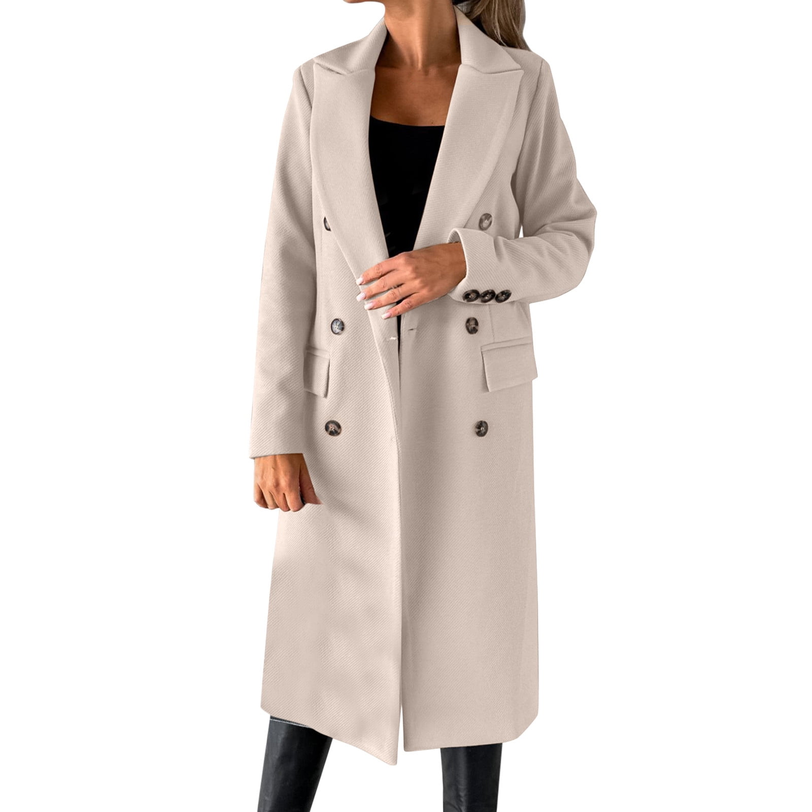 Womens Wool Coat Blouse Thin Coat Trench Long Jacket Slim Long Belt ...