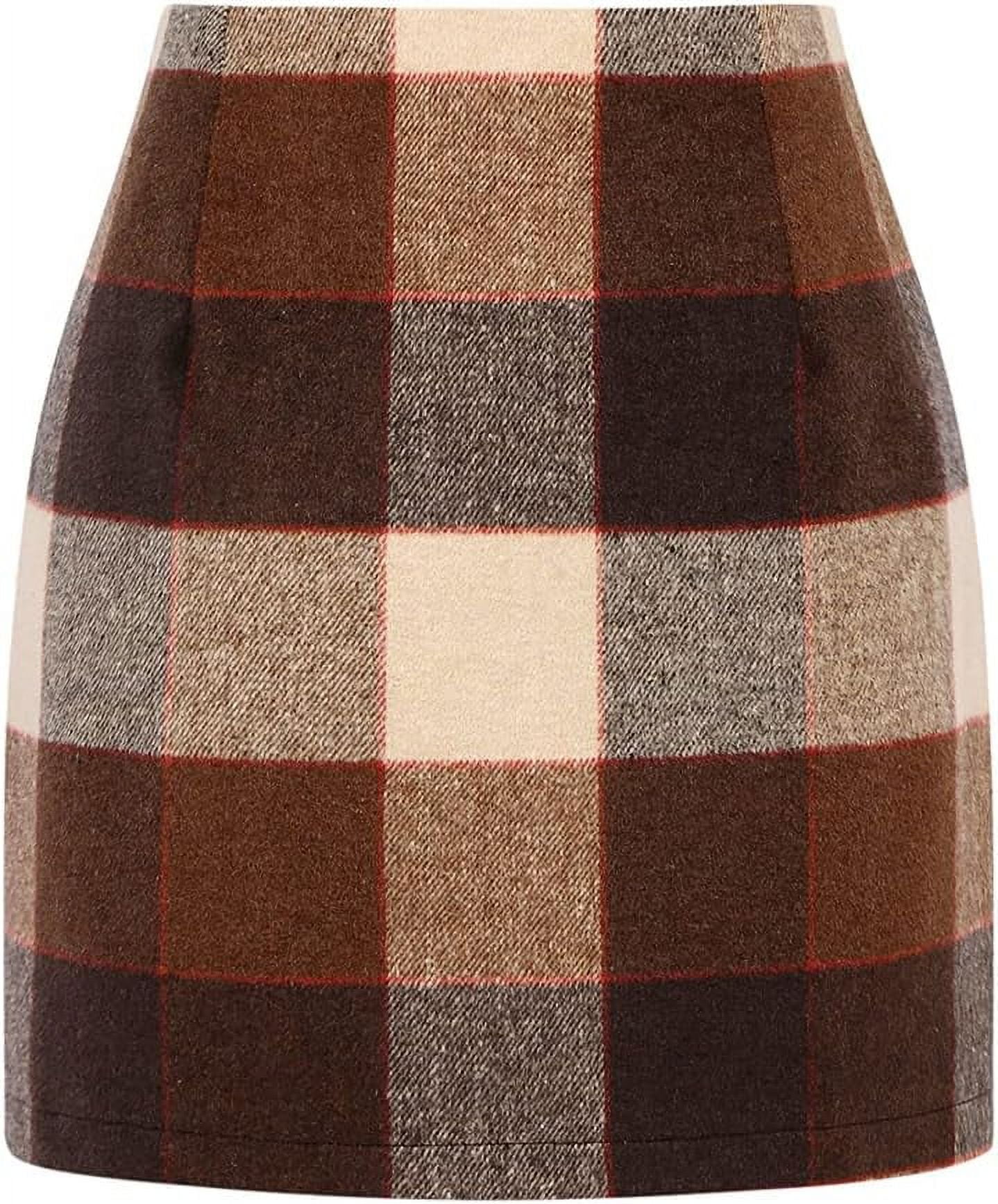 Womens Wool Plaid Mini Skirt Fall Winter High Waisted Bodycon Pencil ...