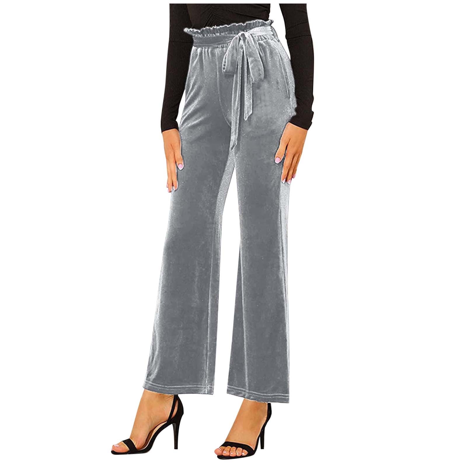 Womens Work Pants Elastic Waist Solid Color Fall Winter Suede Belt ...