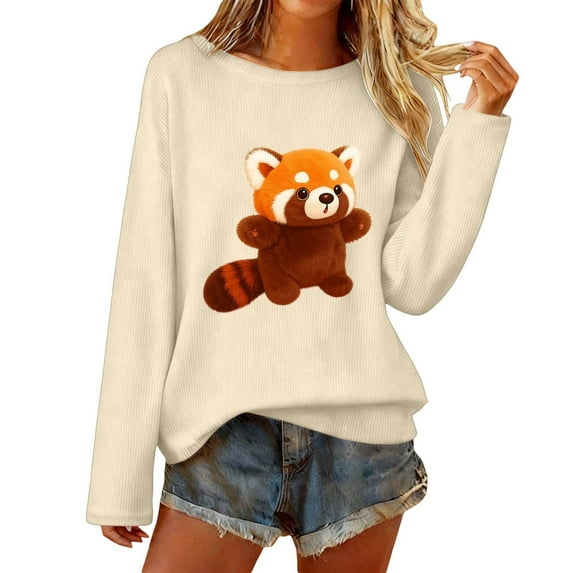 Womens Work Shirts Tops Adorable Knit Crewneck Sweat with Animal Design ...