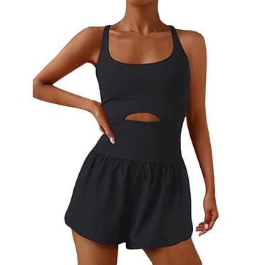 Amvlyk Jumpsuits for Women Sleeveless Athletic Backless Short Rompers ...