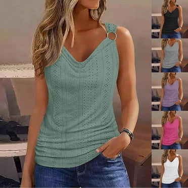 DuoJiaJ Silk Sleeveless Round Neck Top For Women Casual Solid Color ...