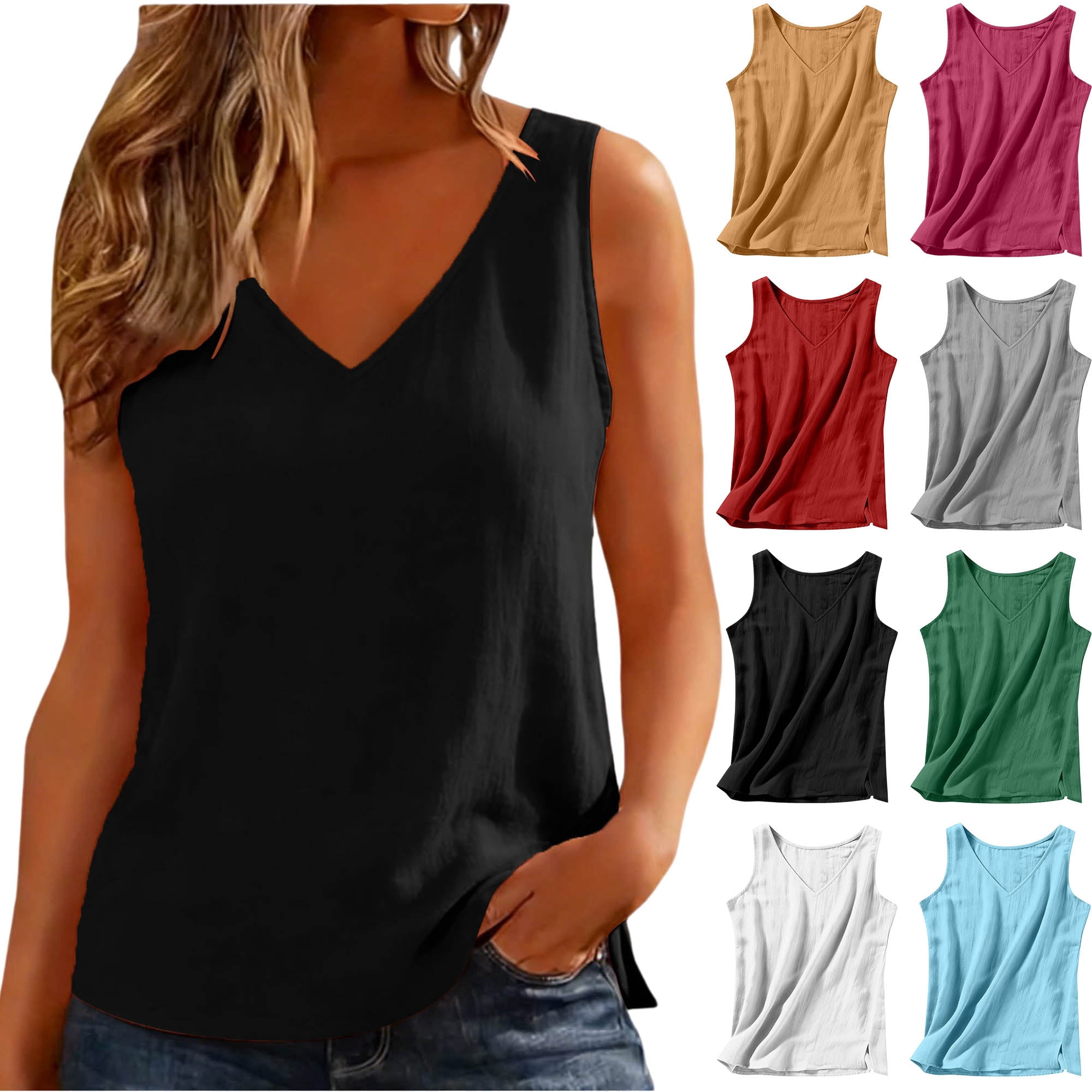 Tanks for Women, Women Tank Tops Cotton Linen Spring Summer Solid Side ...