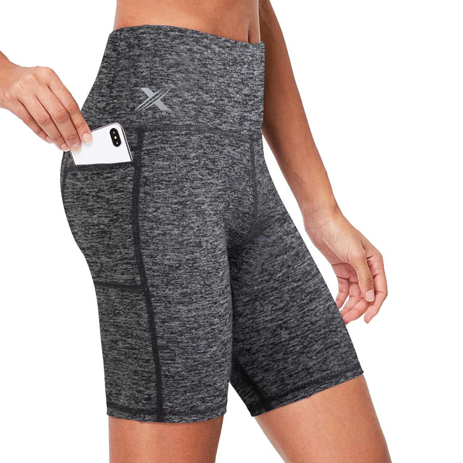 High-Waisted women's Yoga Shorts Longer Inseam, Side Pockets - Walmart.com