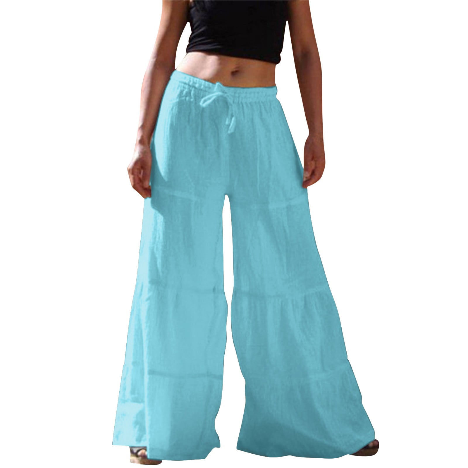 Womens Workwear Pants Casual Elastic Waist Solid Color Comfy Jogging ...
