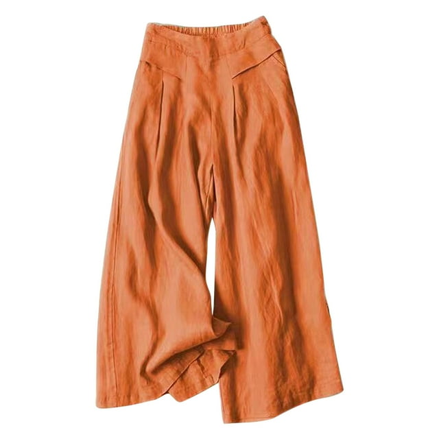 Womens Workwear Pants Panties Cotton And Linen Loose Leg Elastic Waist