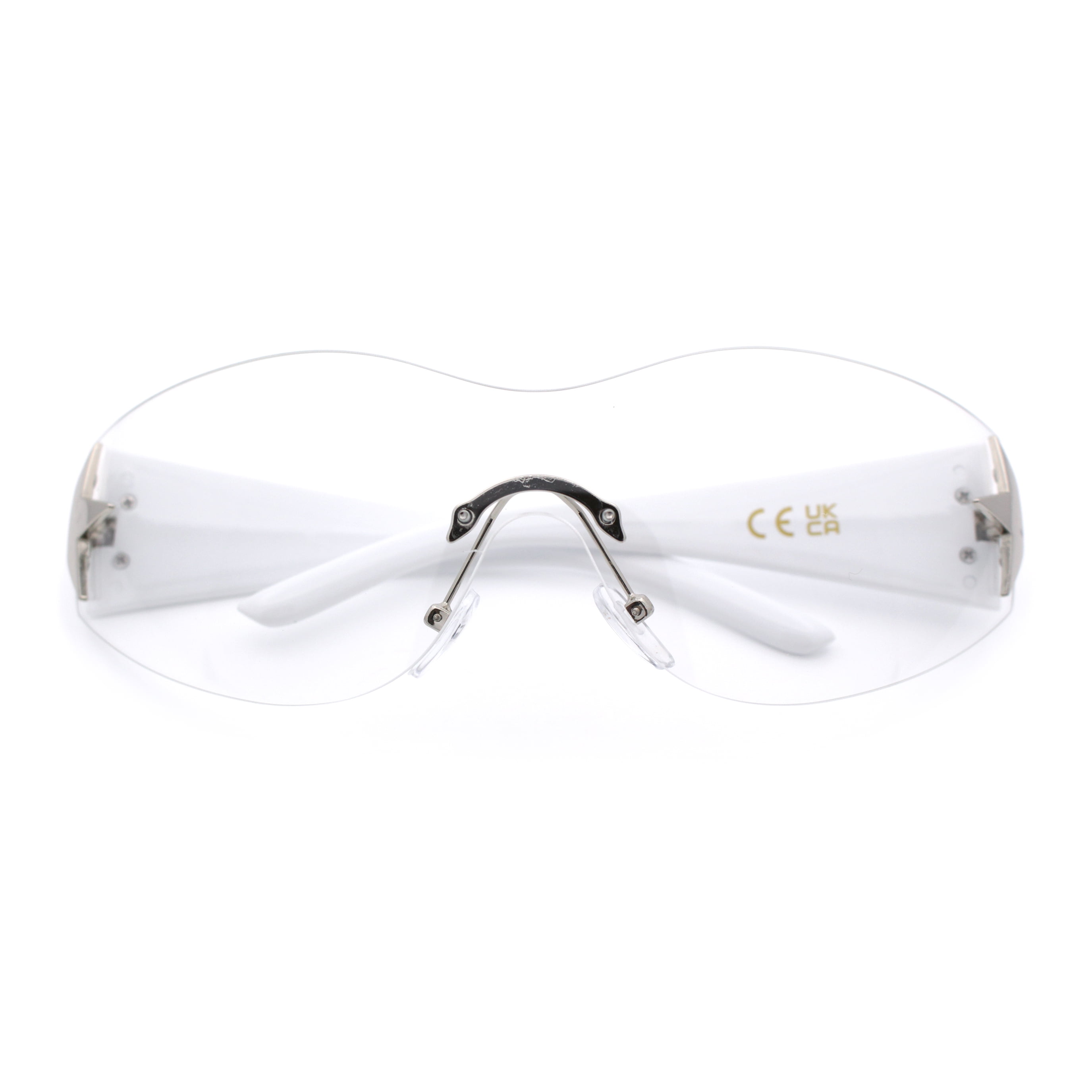 Womens Y2K Diva Rimless Shield Star Jewel Hinge Wrap Sunglasses White ...