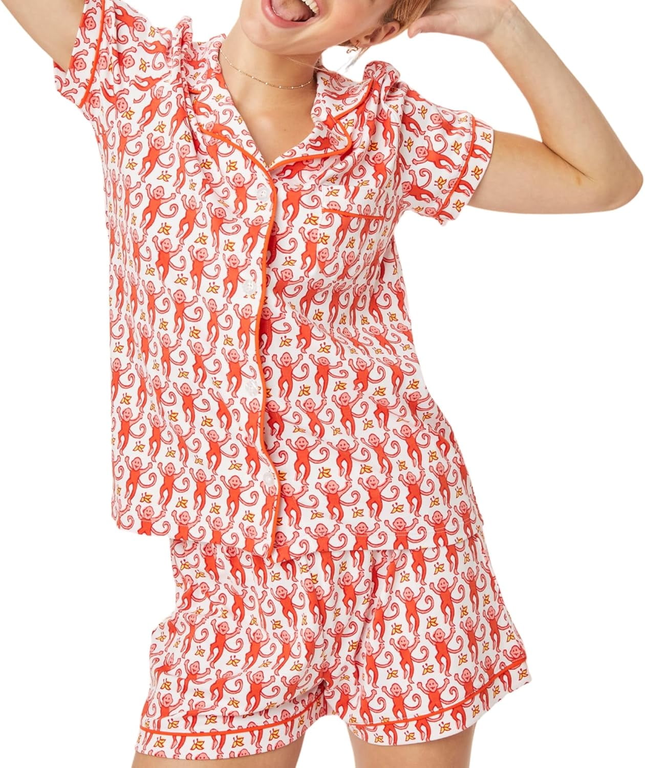 Womens Y2k Pajamas Set 2 Piece Button Down Monkey Shorts Set Roller ...