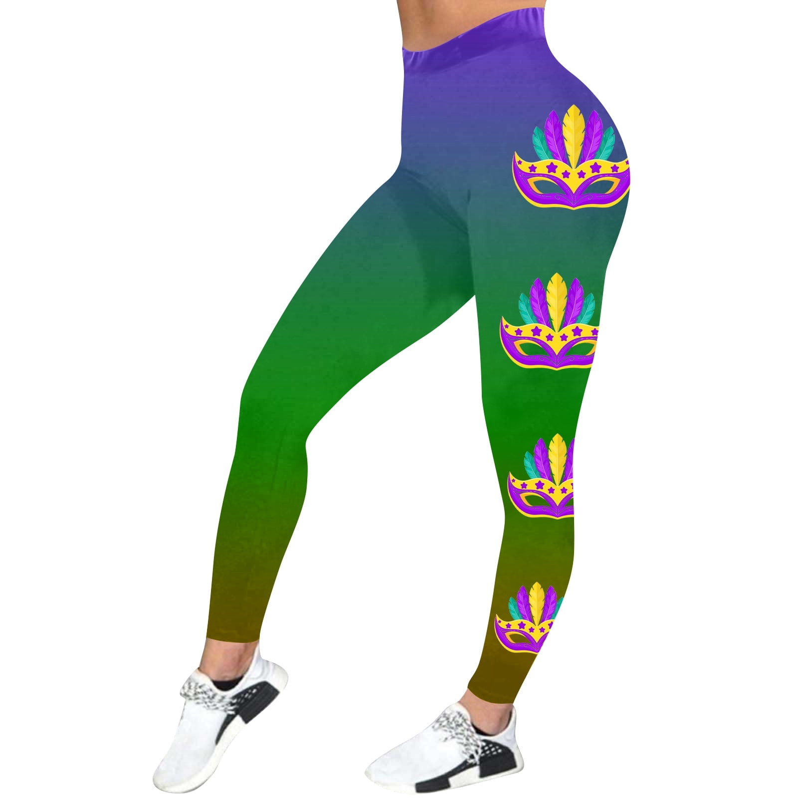 Womens Yoga Pants Low Waist Womens Carnival Colorful Printing Feather
